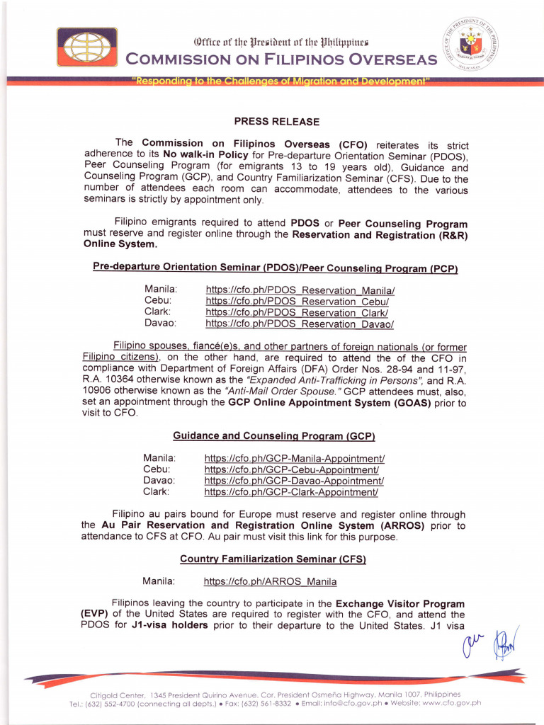 CFO No Walk-In Policy | PDF