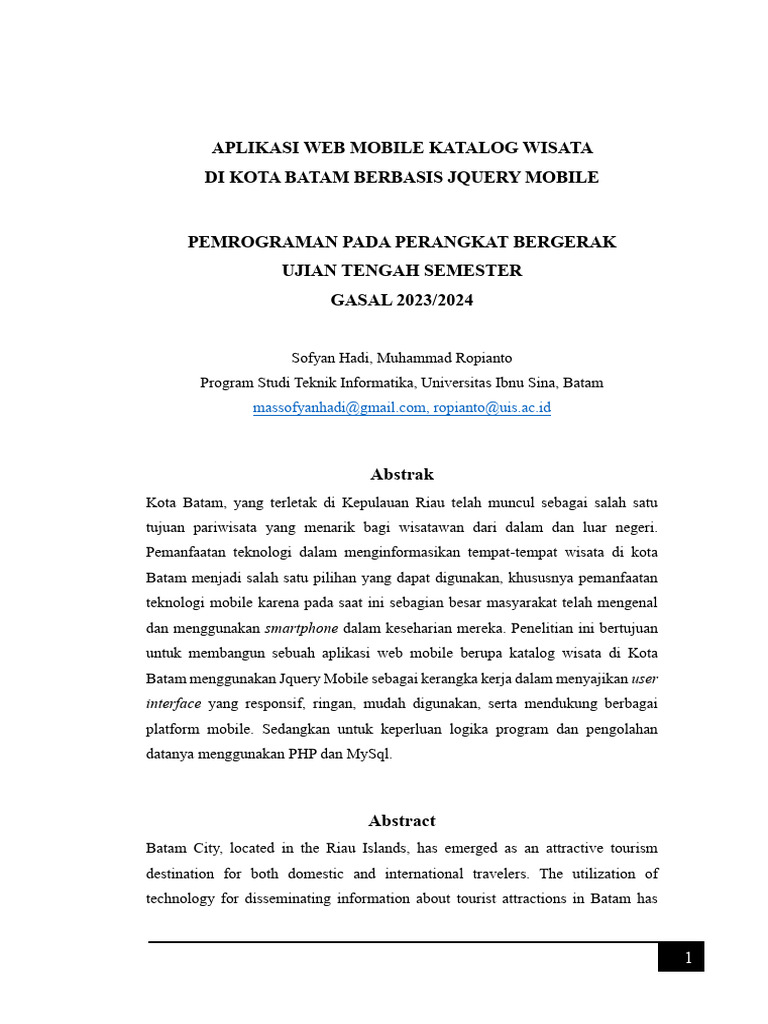 Aplikasi Web Mobile Katalog Wisata Di Kota Batam Berbasis Jquery Mobile | PDF