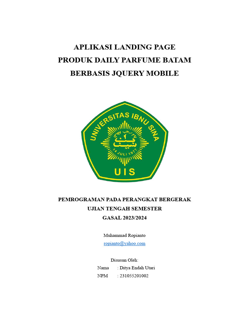 Aplikasi Landing Page Produk Daily Parfume Batam Berbasis Jquery Mobile | PDF