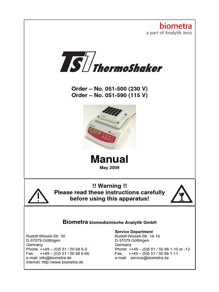TS1 ThermoShaker User Manual | PDF | Power Supply | Electrical Connector