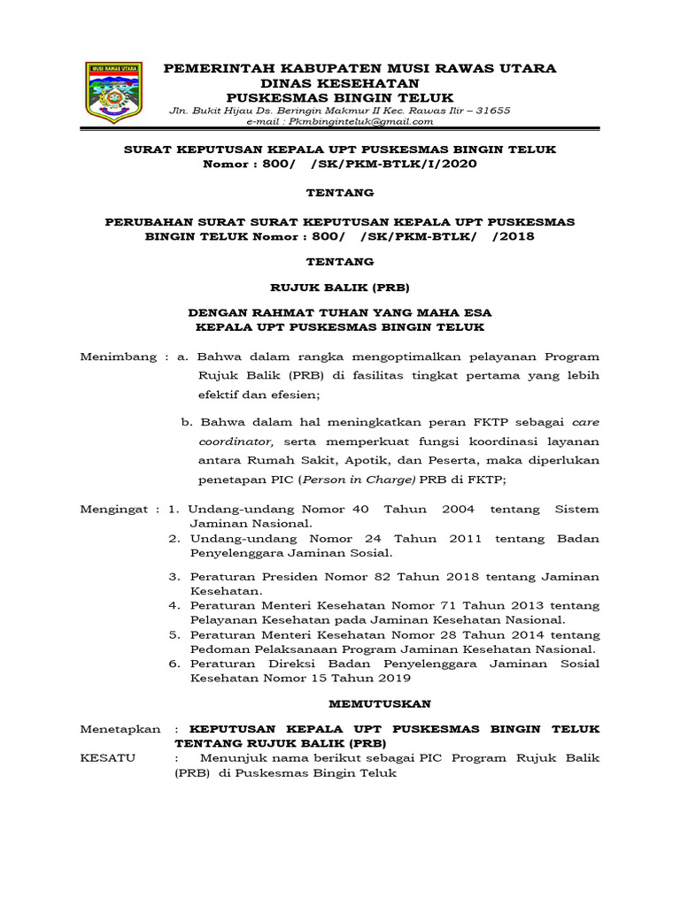 SK Rujuk Balik | PDF | Kesehatan Holistik