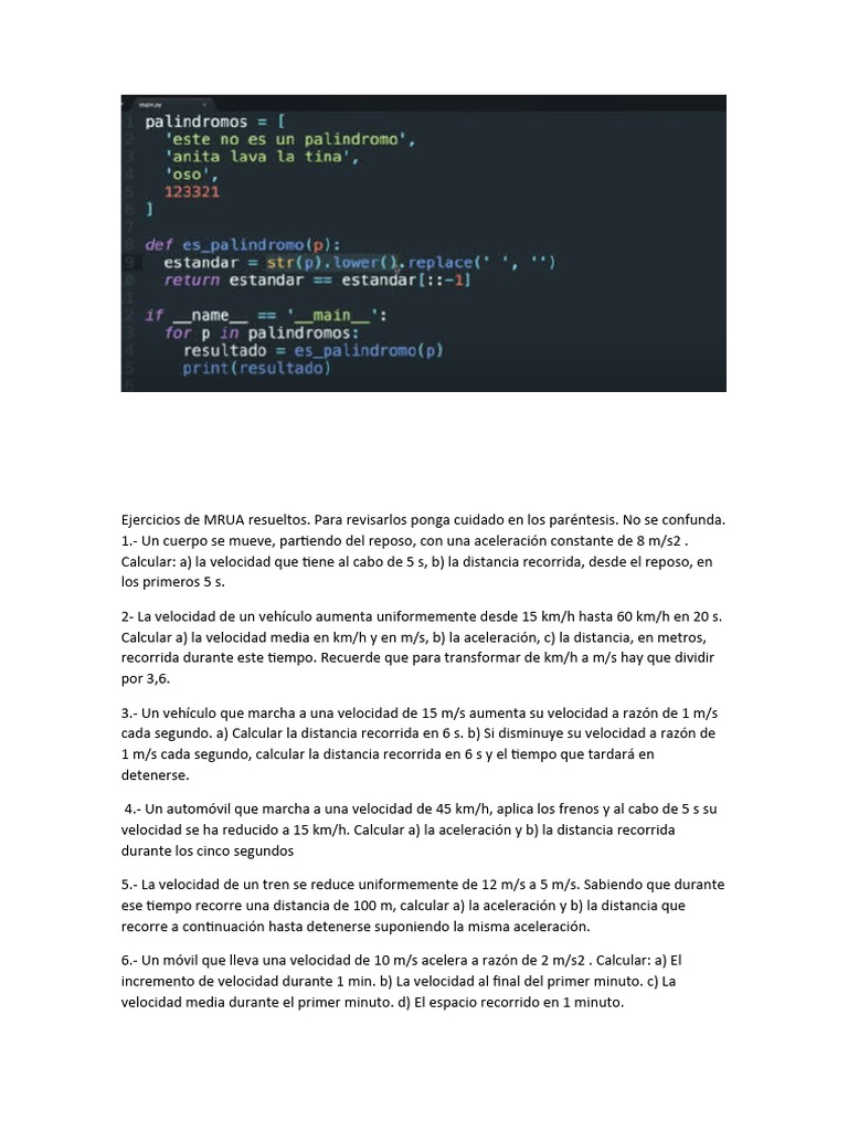 Ejercicios de MRUA | PDF | Velocidad | Aceleración