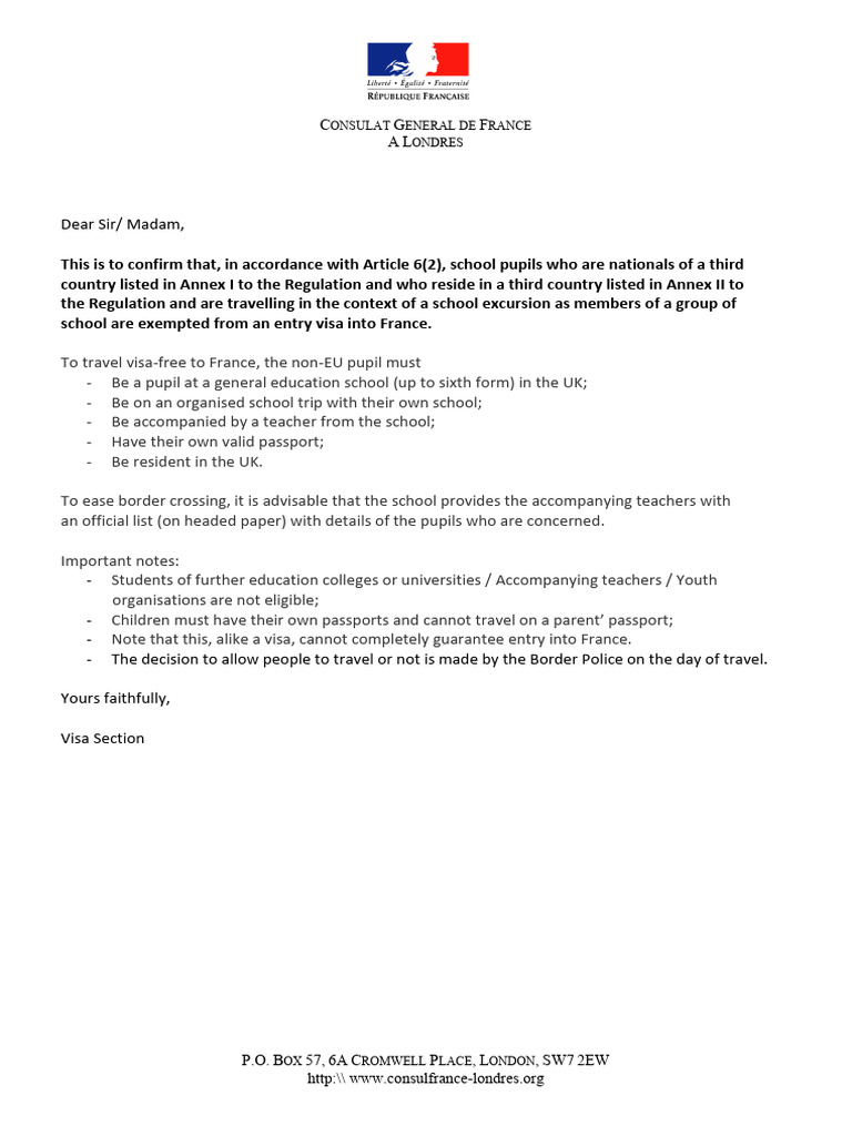 French Visa Letter For Third Country Nationals | PDF