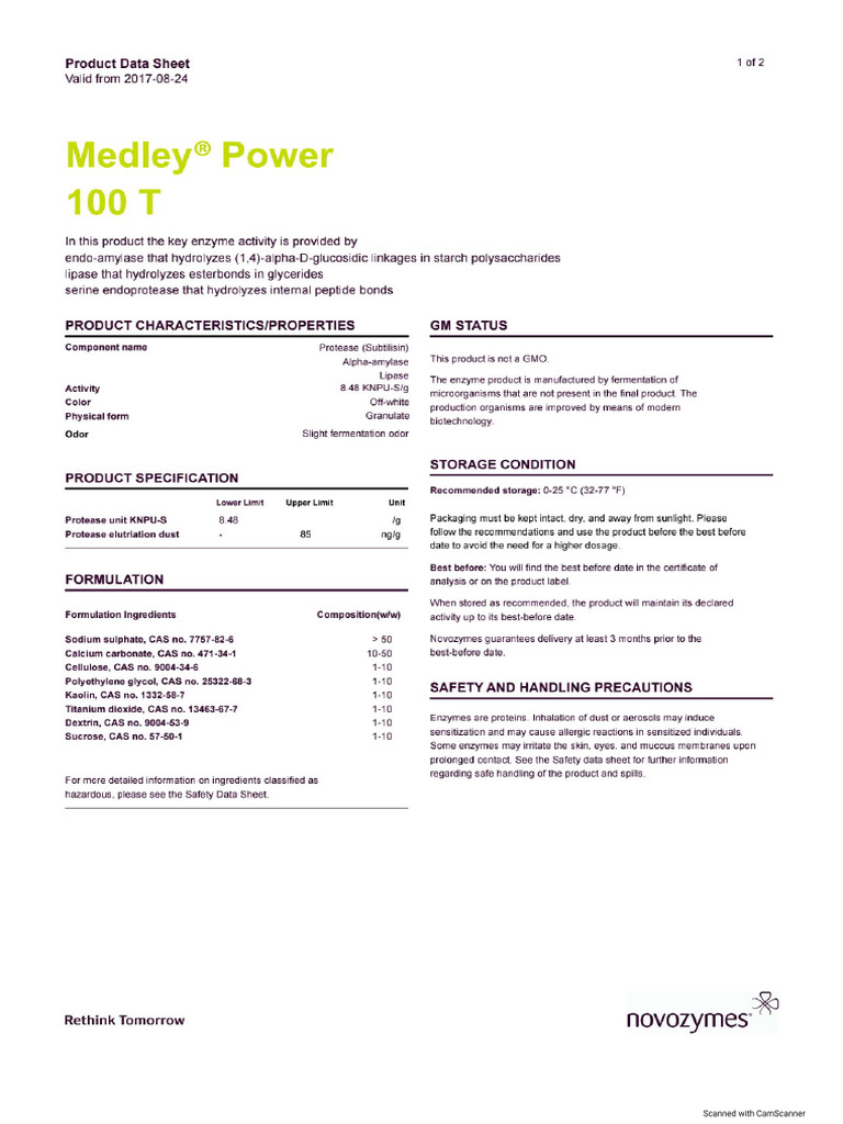 Medley Power 100 T Detergent Enzyme | PDF