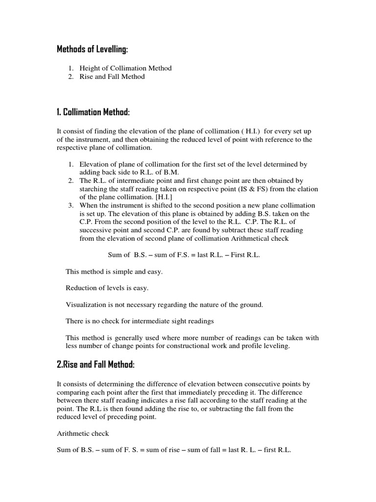 Methods of Levelling 1 Height of Collima | PDF | Science | Metrology