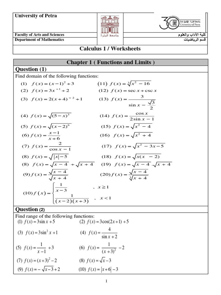 Calculus 1 Worksheets Pdf Derivative Function Mathematics