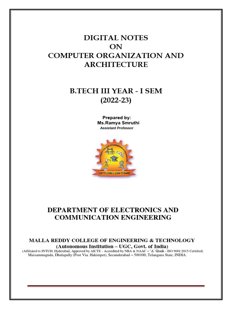 III-I COA Digital Notes | PDF | Computer Data Storage | Central ...