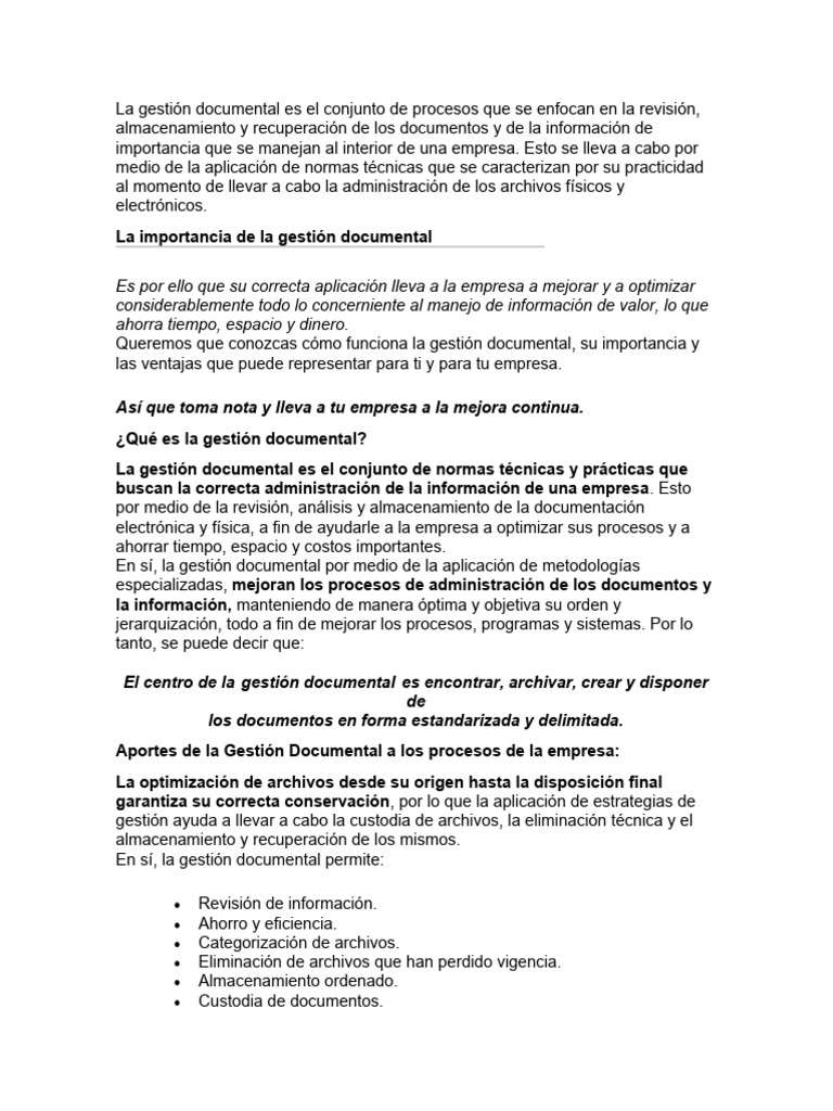 La Gestión Documental | PDF | Gestión de registros | Archivo de computadora