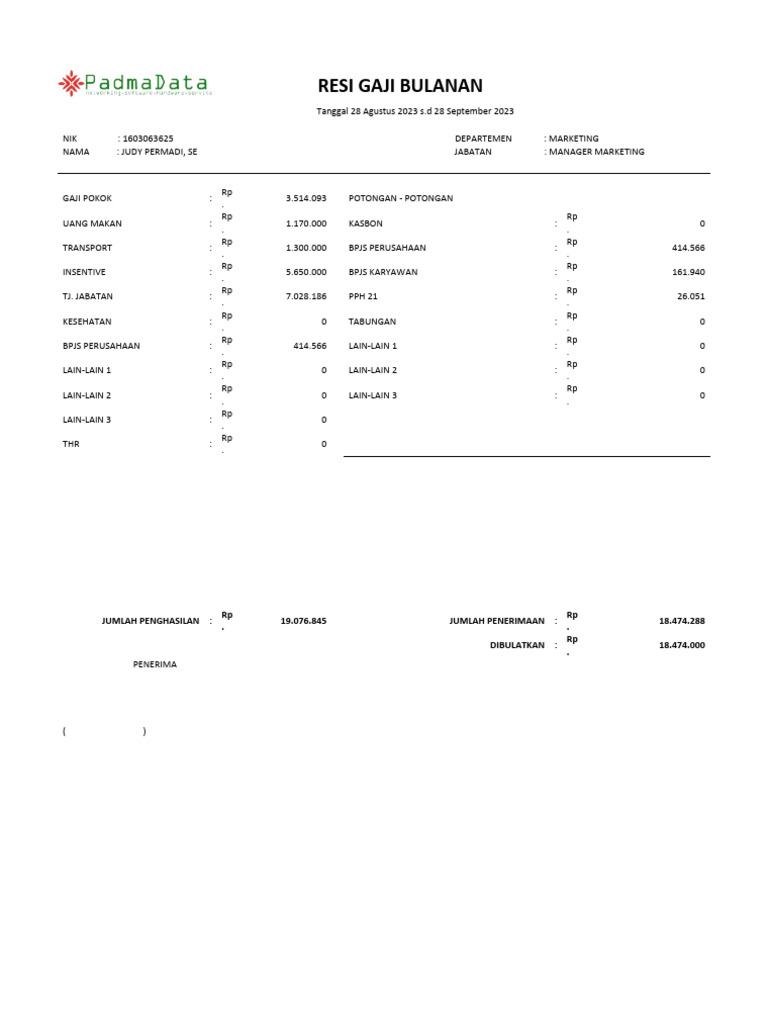 Resi Gaji Bulan September | PDF