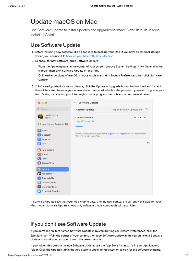 Update macOS On Mac - Apple Support | PDF | Mac Os | Apple Inc.
