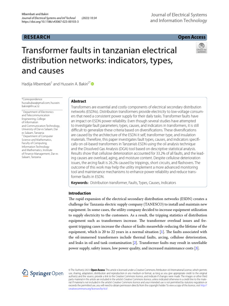 Transformer Faults In Tanzanian Electrical Distrib Pdf Transformer Electric Power Distribution