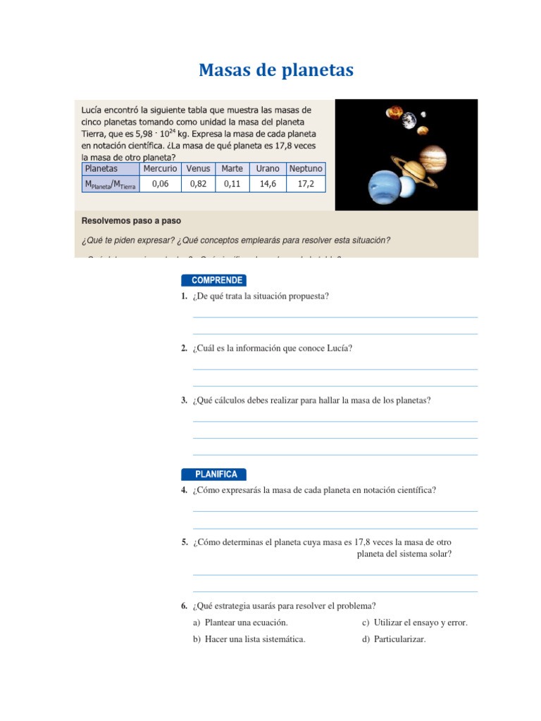 Masas de los Planetas del Sistema Solar | PDF | Planetas | Masa
