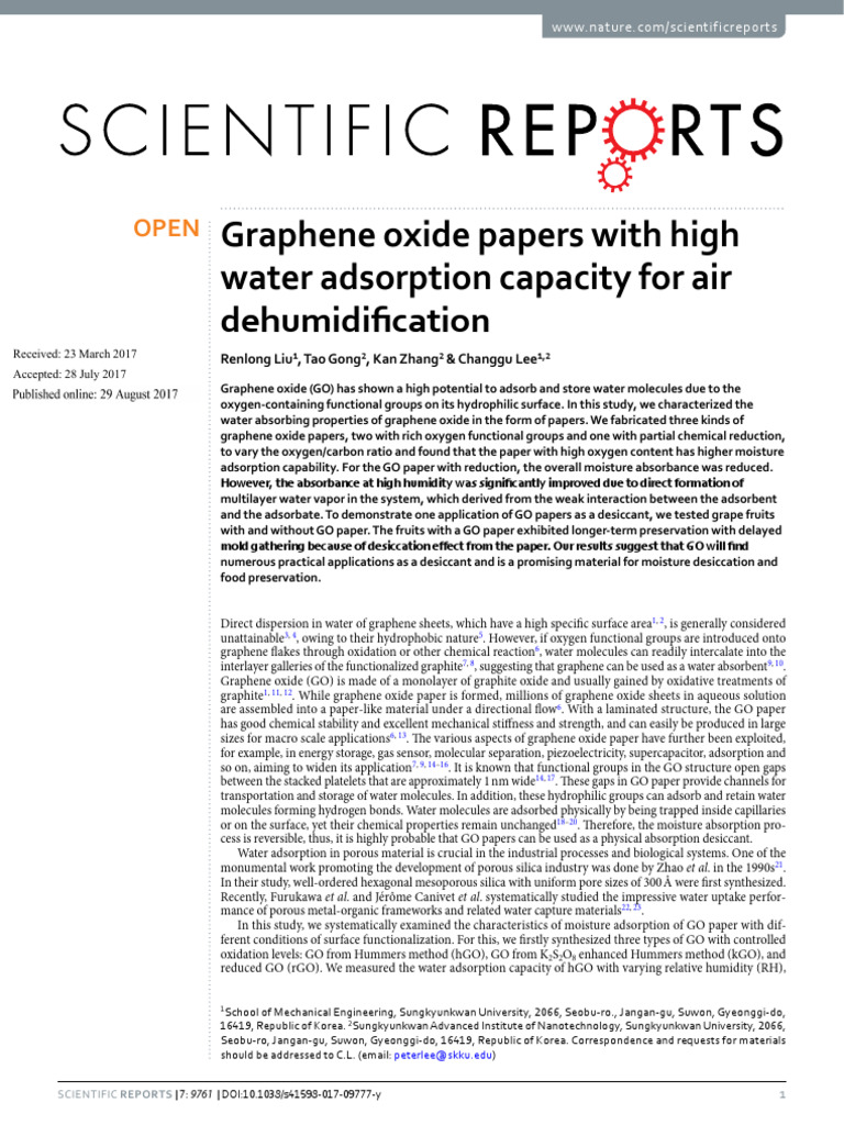GO Papers For Air Dehumidification - VVI | PDF | Adsorption | Graphene