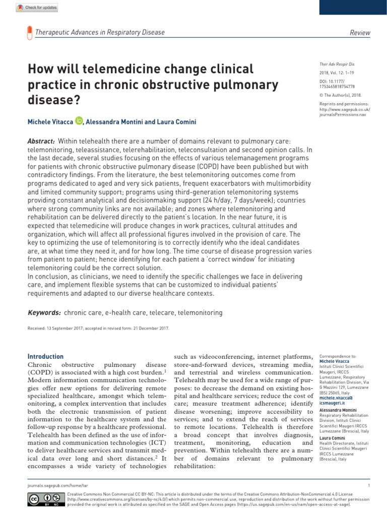 Vitacca Et Al 2018 How Will Telemedicine Change Clinical Practice in ...