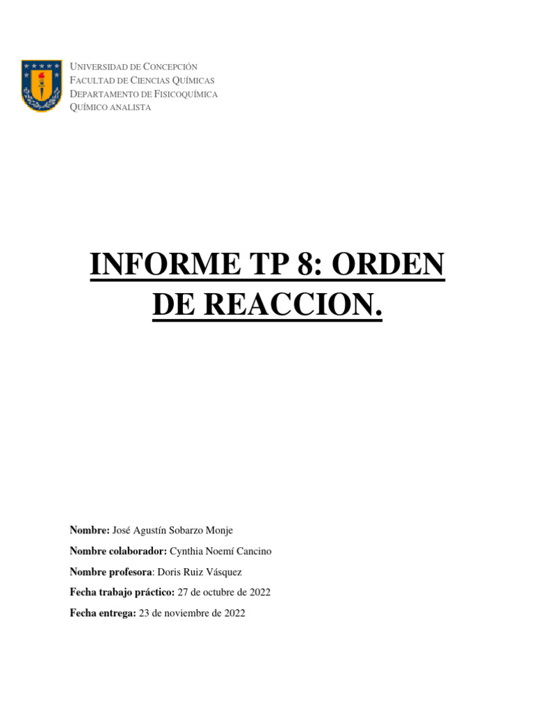 TP8 Orden de Reaccion | PDF | Experimentar | Metrología