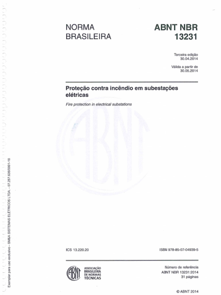 ABNT NBR 13231 - Proteção de Incendio em Subestações | PDF
