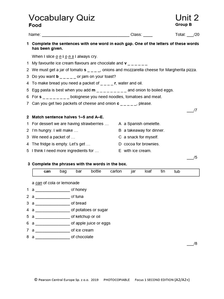 Food Vocabulary Quiz for A2 Learners | PDF | Cooking, Food & Wine
