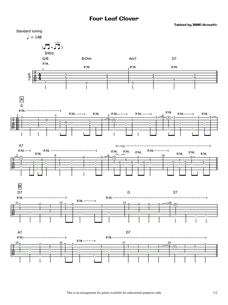 Four Leaf Clover TAB | PDF | Irish Musical Instruments | Guitar Family ...