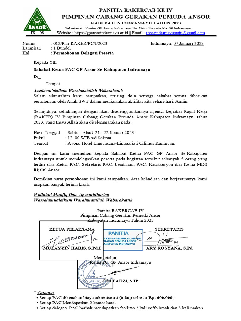 Surat Permohonan Delegasi Peserta Rakercab IV | PDF Surat Permohonan Delegasi Peserta Rakercab IV | PDF