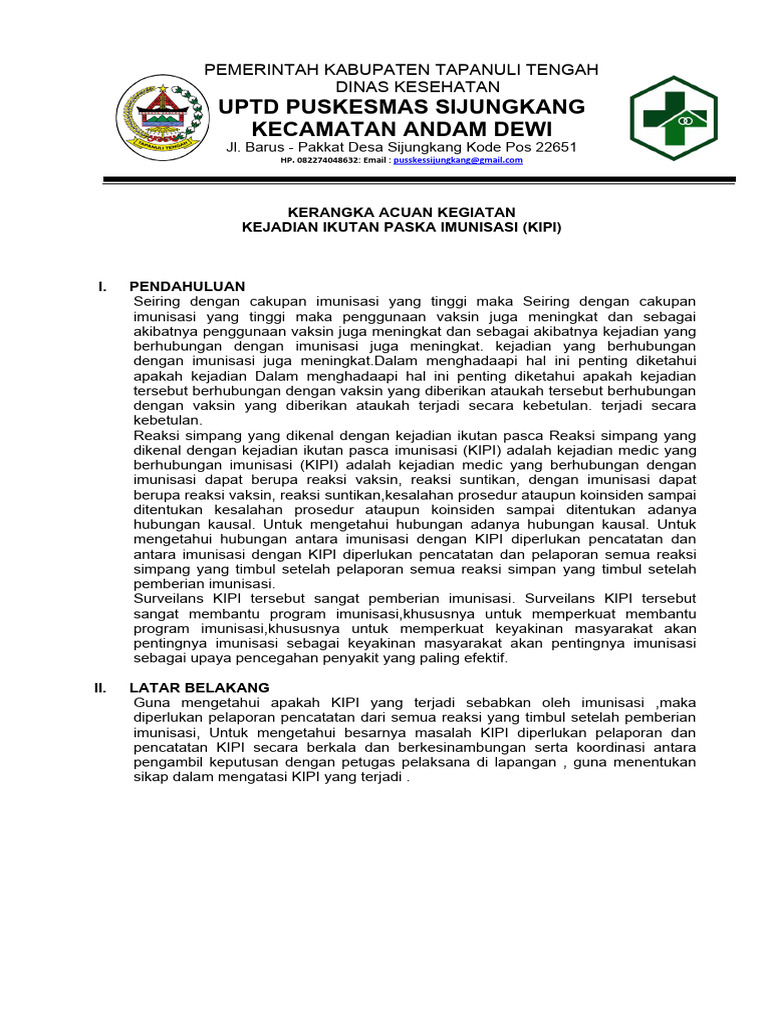 Kerangka Acuan Kegiatan Kipi | PDF