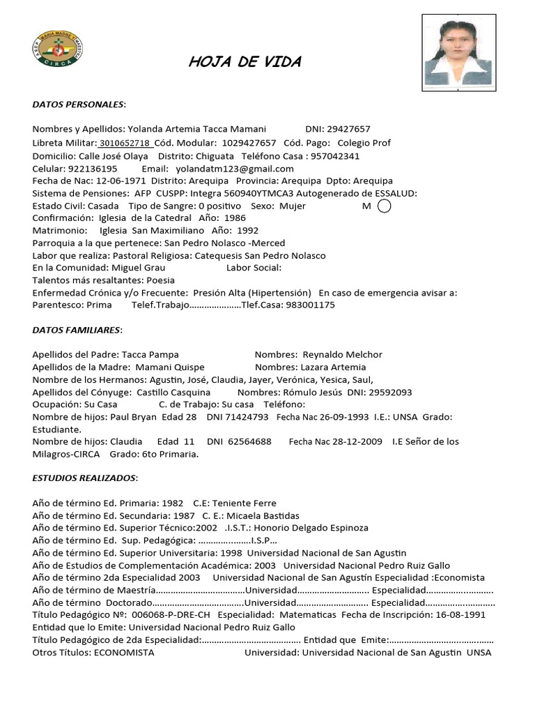 Hoja de Vida YOLA | PDF