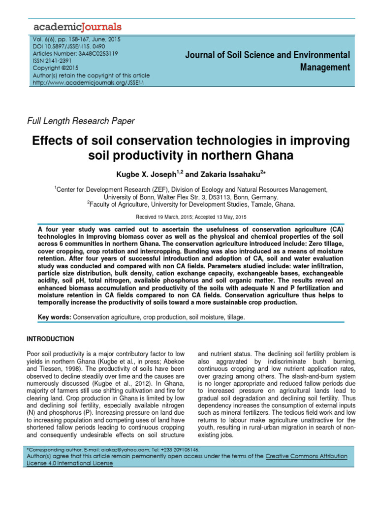 Effects of Soil Conservation Technologies in Improving | PDF | Soil ...
