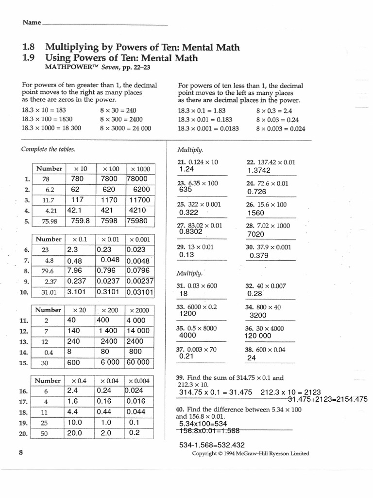 Multiplying Powers of Ten | PDF | Arithmetic | Mathematics