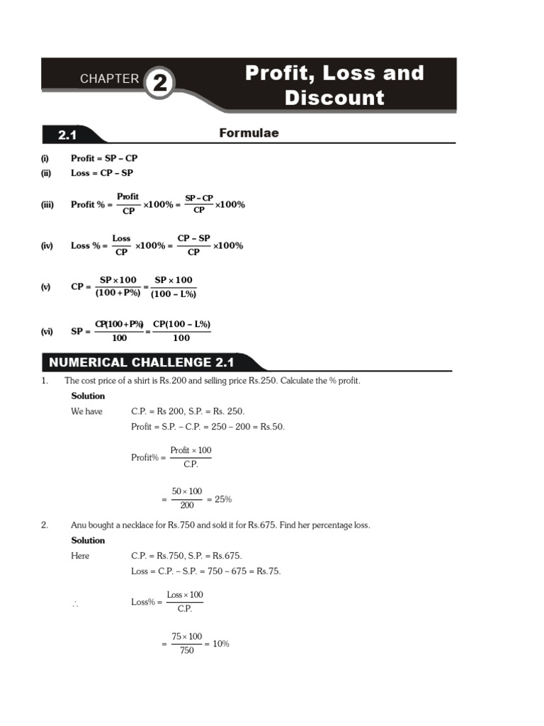 Profit, Loss, and Discount Formulas | PDF | Prices | Profit (Economics)