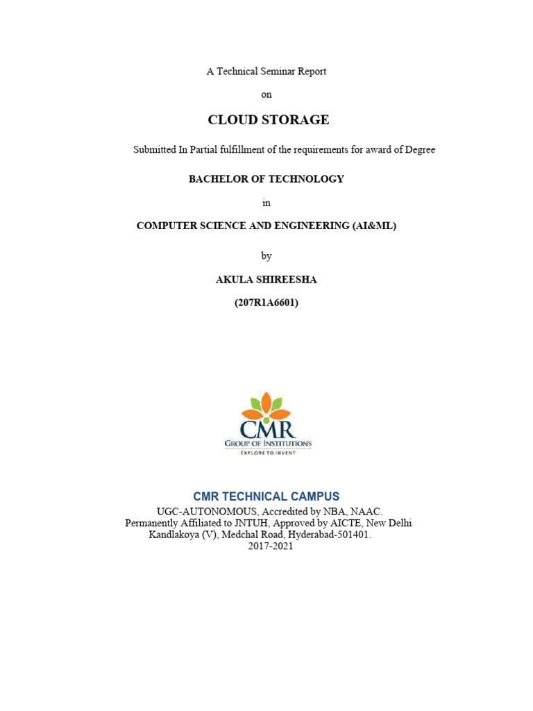 Technical Seminar Report Sample | PDF | Cloud Computing | Backup