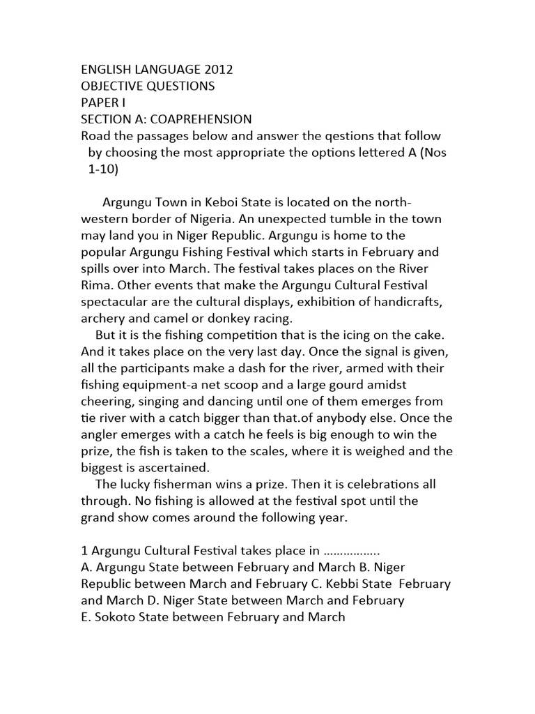 ENGLISH LANGUAGE Examination Js 1 | PDF | Food And Drink | Hobbies