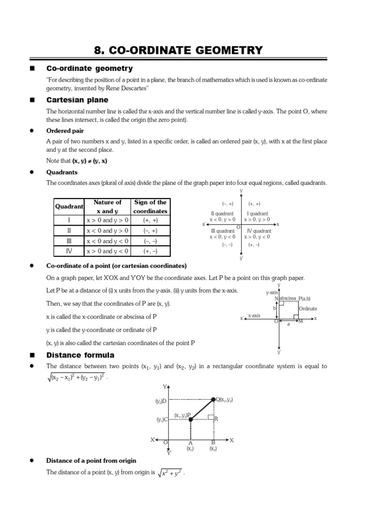Co Ordinate Geometry Pdf Cartesian Coordinate System Elementary