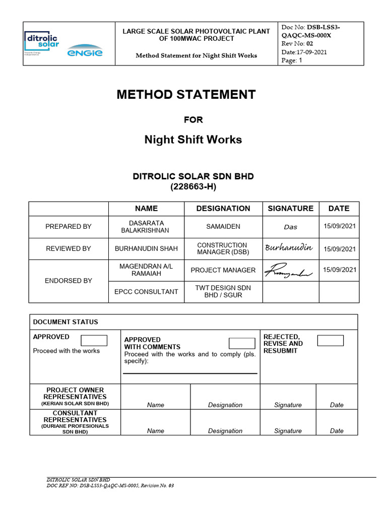 Method of Statement - Night Works - FINAL - 17092021 | PDF | Lighting ...