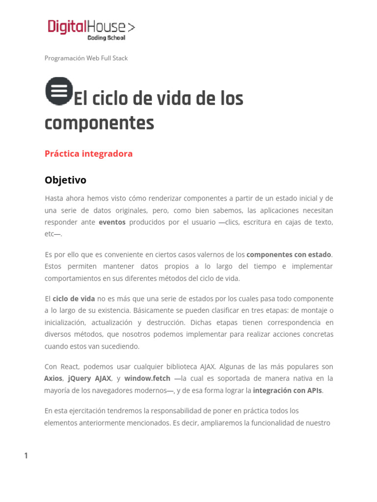 El Ciclo de Vida de Los Componentes - Ejercitacion - Actualizada | PDF ...