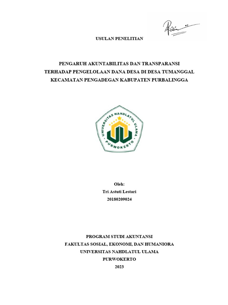 USULAN PENELITIAN - Tri Astuti Lestari | PDF