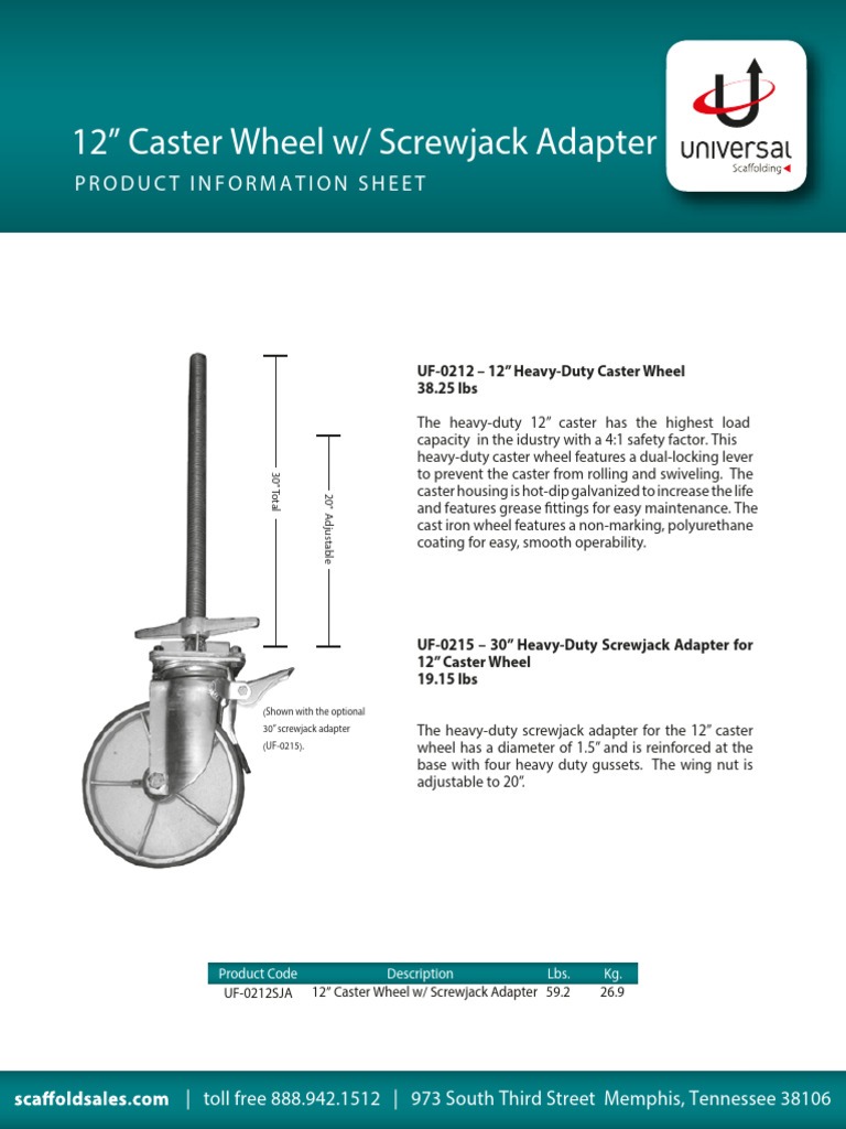 12in Caster Spec Sheet - Universal | PDF