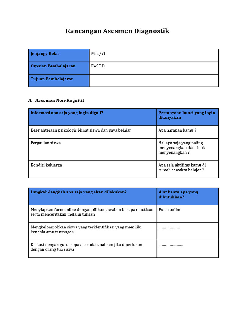 Asesmen Diagnostik MTs Kelas VII | PDF