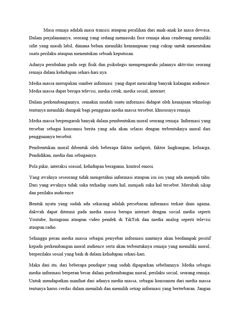 Masa Remaja Adalah Masa Transisi Ataupun Peralihan Dari Anak | PDF