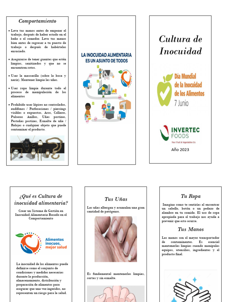 Tríptico Cultura de inocuidad | PDF | Alimentos | Seguridad alimenticia
