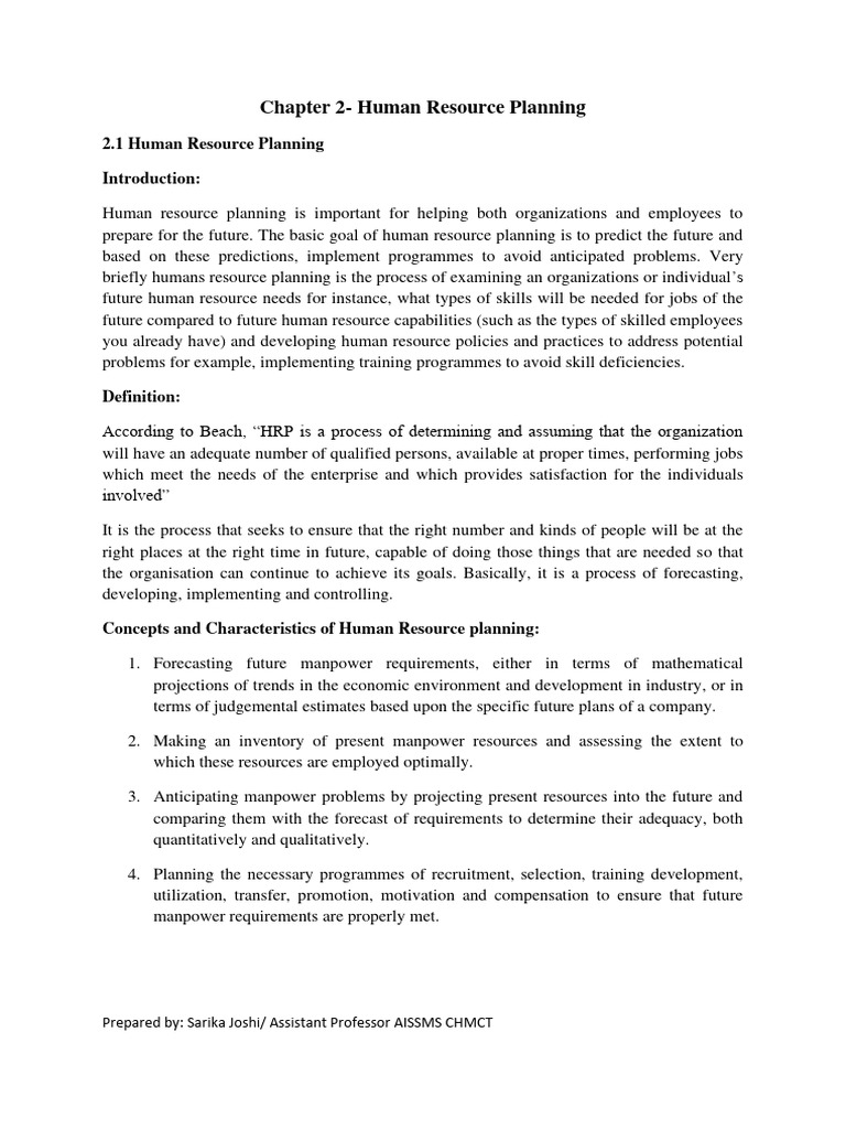 BSC HS Sem VI Human Resource Management HS405 Chapter 2 Human Resource Planning | PDF ...