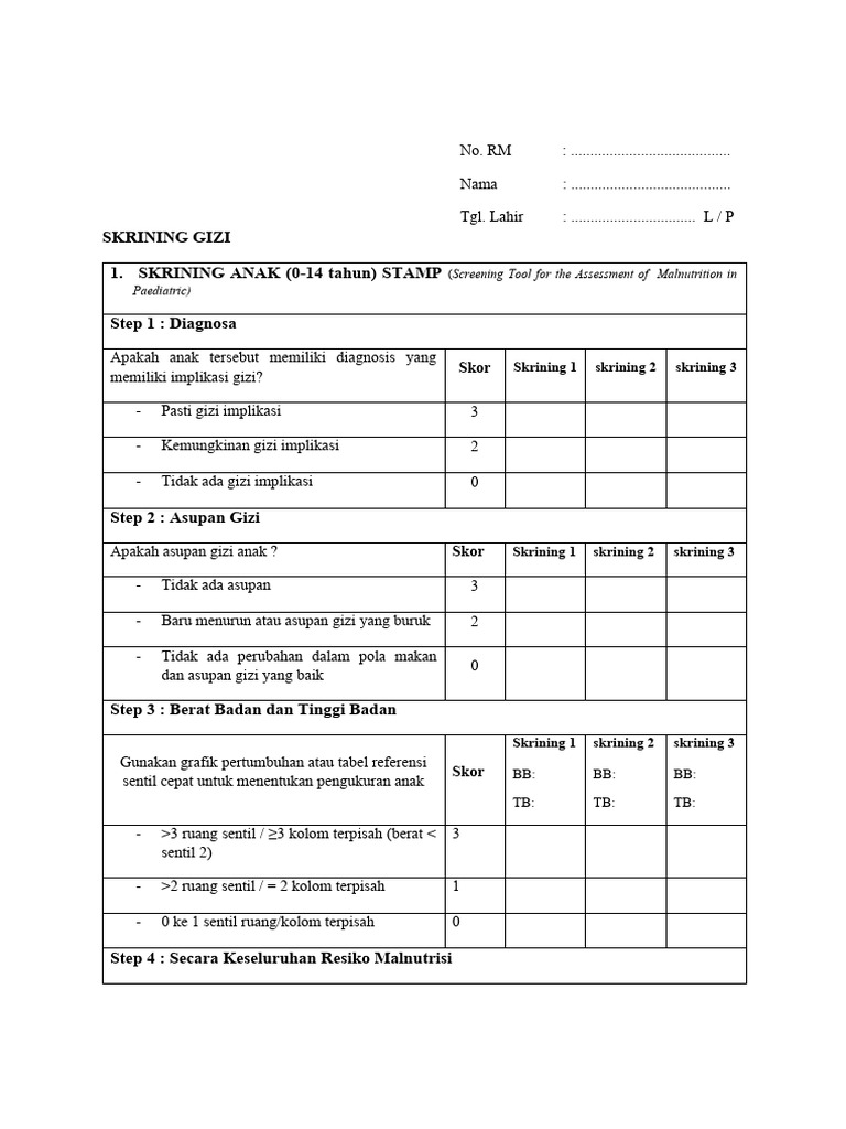 Formulir Skrining Gizi | PDF | Kesehatan Holistik