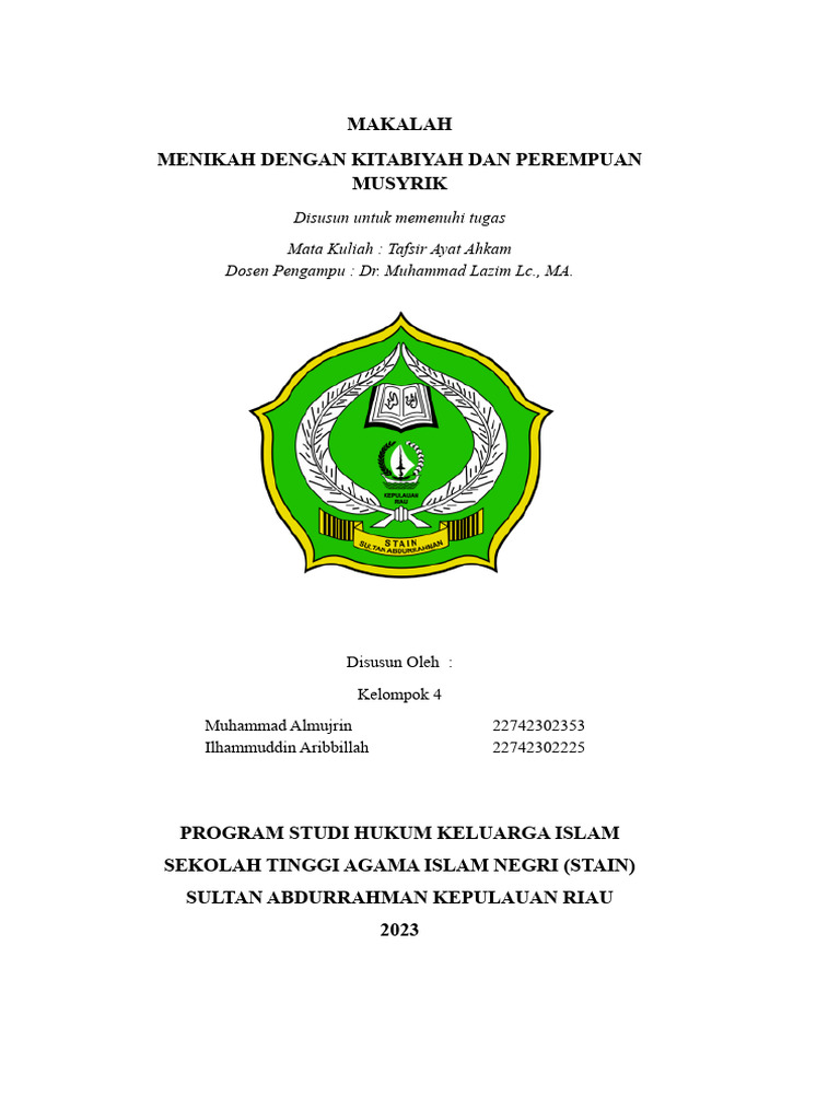 Makalah Tafsir Ayat Ahkam - Menikah Dengan Kitabiyah Dan Perempuan Musyrik | PDF