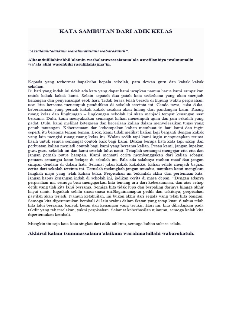 Kata Sambutan Dari Adik Kelas | PDF