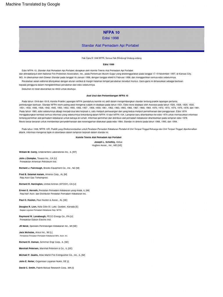 Standar NFPA 10: Alat Pemadam Api Portabel | PDF