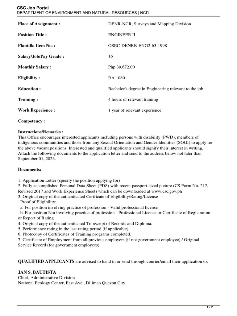 Department of Environment and Natural Resources-Engineer Ii | PDF ...