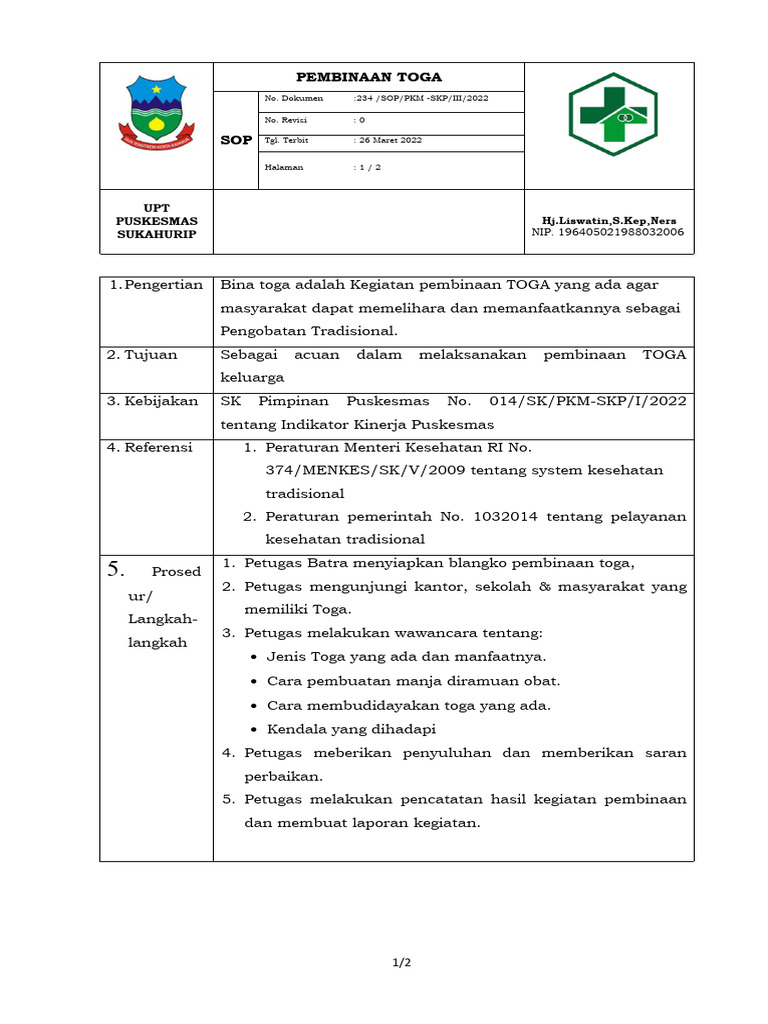Sop Pembinaann Toga Program Batra | PDF