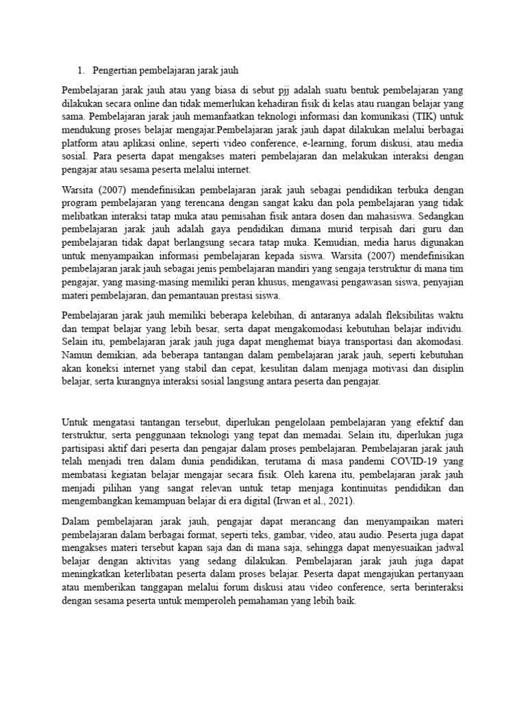 Pengertian Pembelajaran Jarak Jauh | PDF