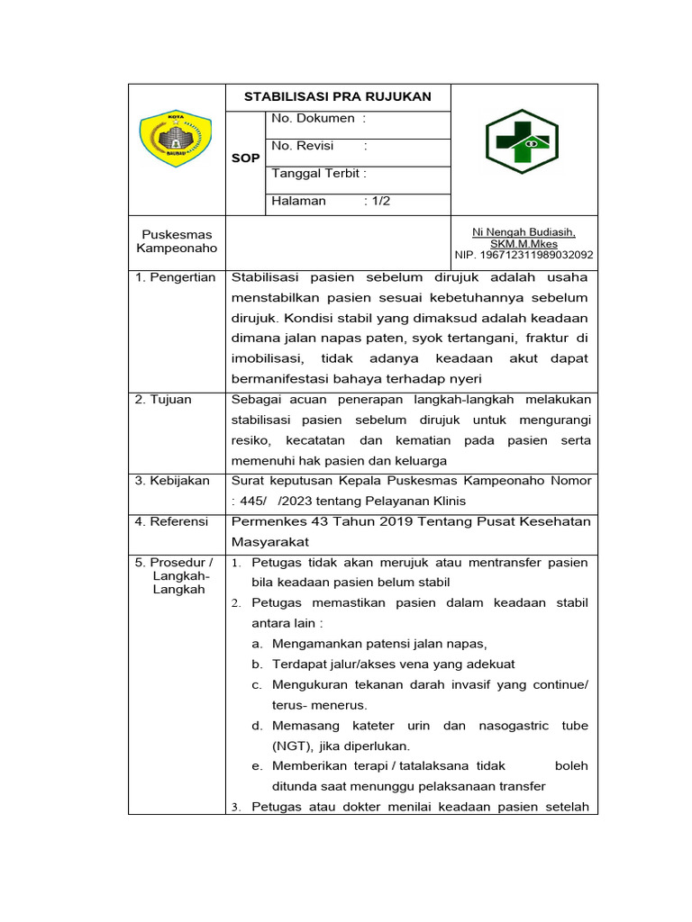 Sop Stabilisasi Pra Rujukan | PDF | Kesehatan Holistik