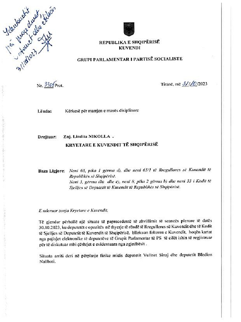 Kërkesë Për Marrje Mase Disiplinore | PDF
