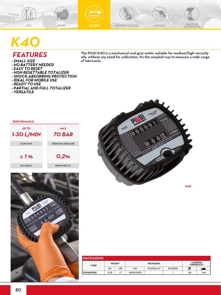 k40 Piusi Datasheet Lube 01.21 en | PDF | Flow Measurement | Manufactured Goods