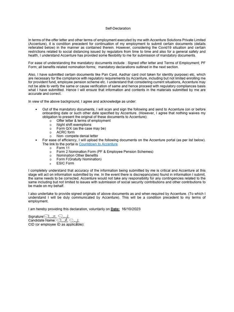 Declaration Letter (Signed) | PDF | Employment | Government